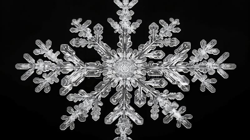 Snowflake on Black Background, Close Up Stock Photo - Image of ...