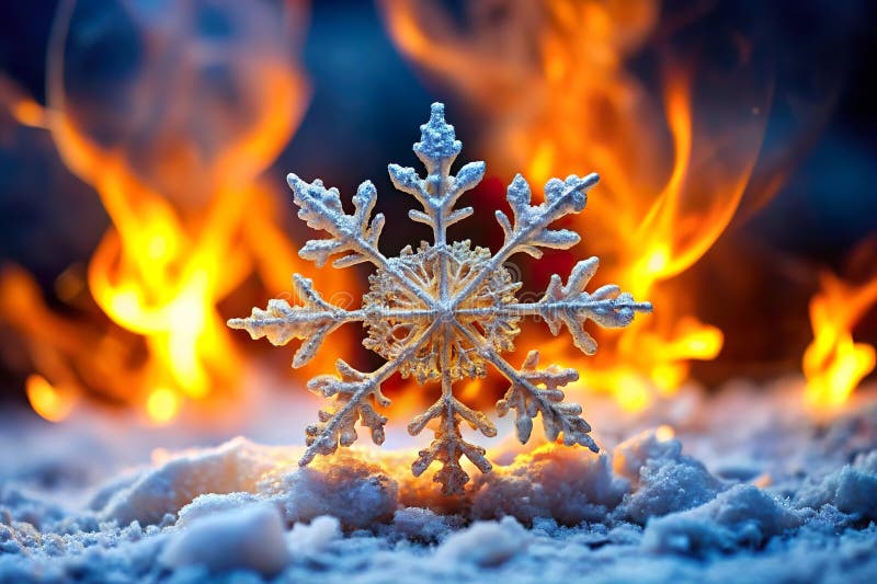 Burning Snowflake on Fire. Climate Change and Global Warming Concept ...
