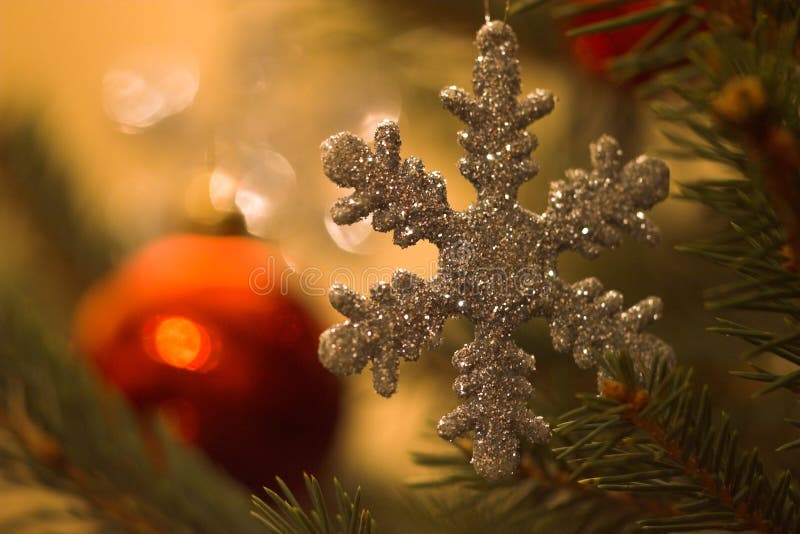 Snowflake on a Christmas Tree Stock Photo - Image of silver ...