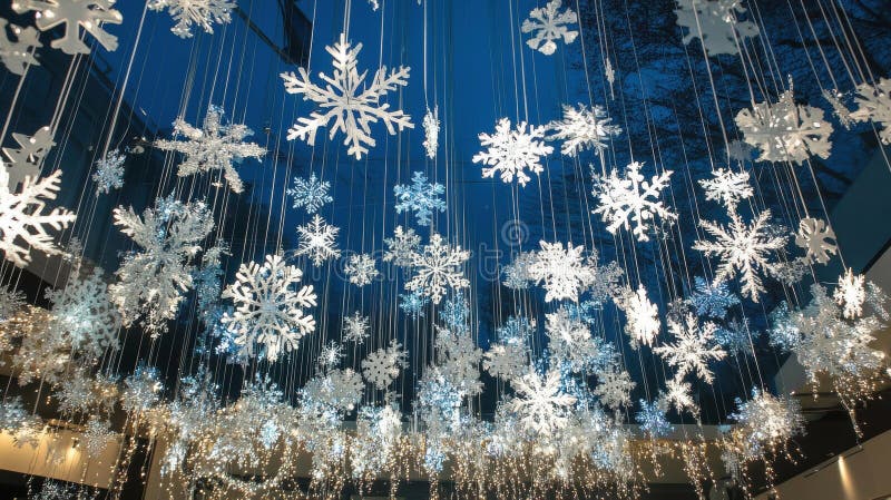 Snowflake Decorations Hanging from Ceiling Stock Illustration ...
