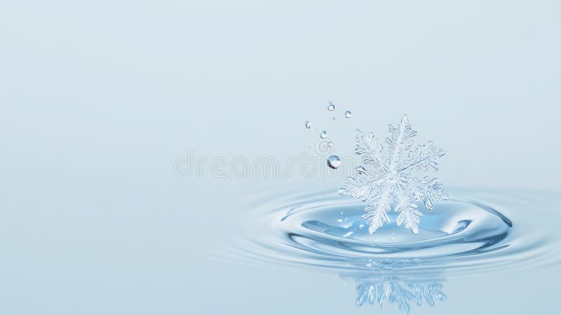 Snowflake Floating on Water Surface with Ripples and Drops Stock ...