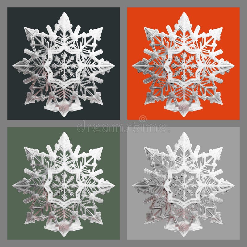 Snowflake Four Panel Collage with Silver Frame Stock Illustration ...