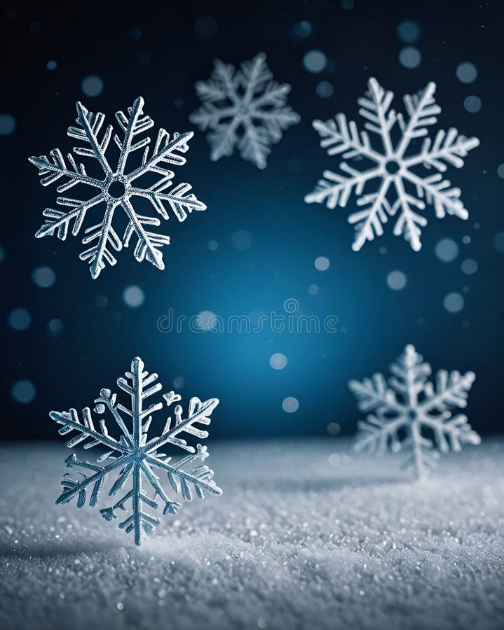 Snowflake Frame, Blue Background Bokeh Sparkle Snow Copy Space Stock ...