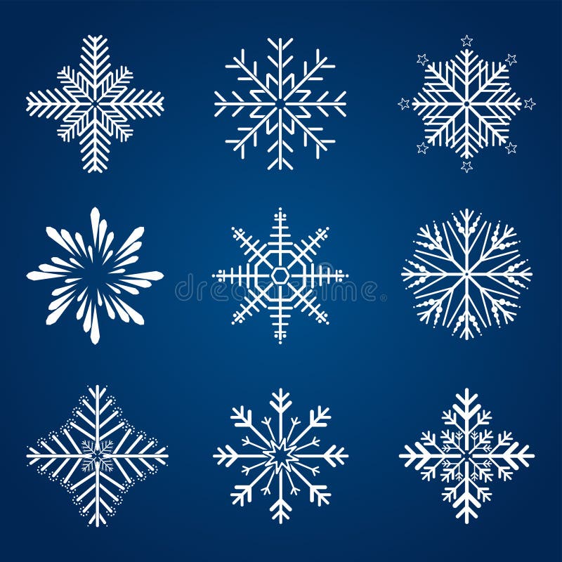 Snowflake Group on Isolated Blue Background, Set of Snowflake Symbol ...