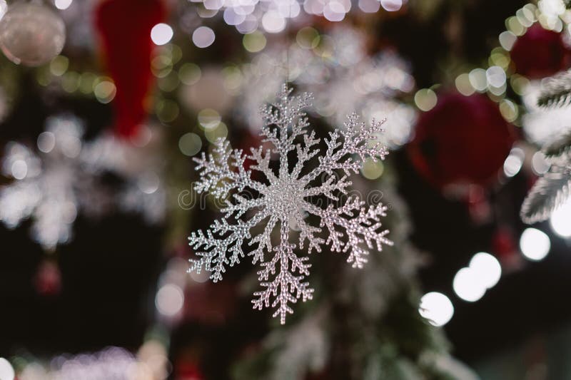 A Snowflake is Hanging from a Tree Stock Image - Image of year, winter ...