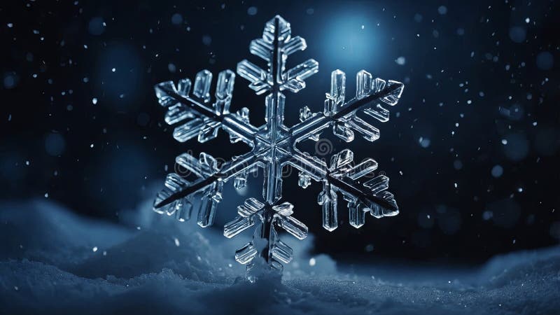 Snowflake Ice Crystal Shape Blurry Lights and Snow Falling on a Cold ...