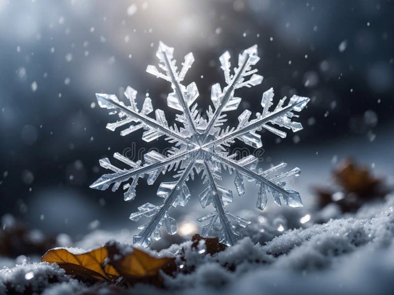 Snowflake Ice Crystal Shape Macro Snow Falling on Cold Winter Ground at ...