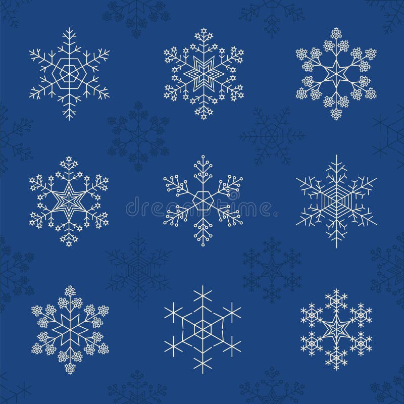 Snowflake Icon Set. Vintage Outline Version Stock Vector - Illustration ...