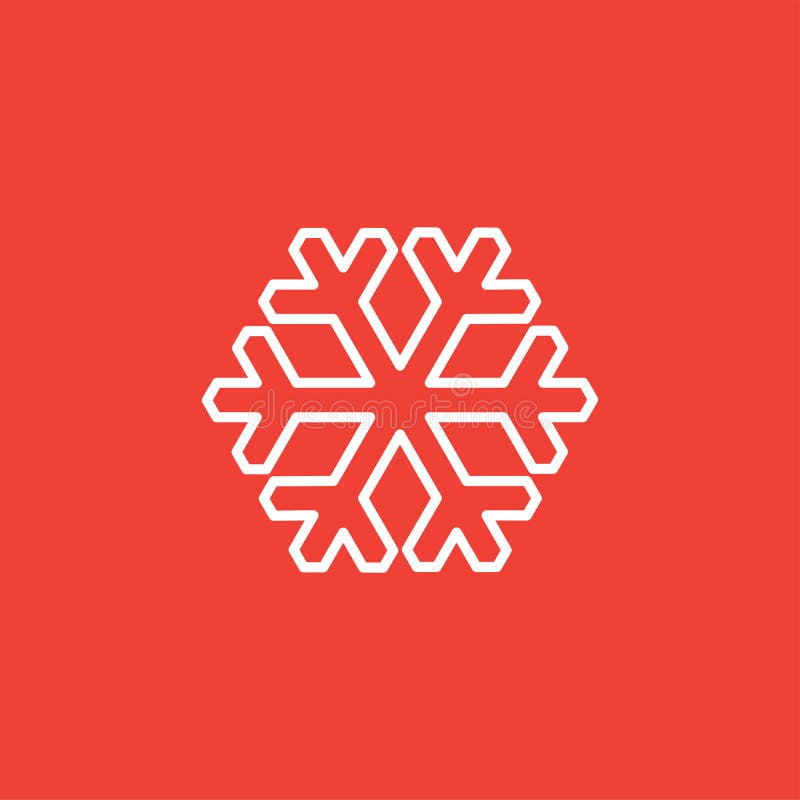 Snowflake Line Icon on Red Background. Red Flat Style Vector ...
