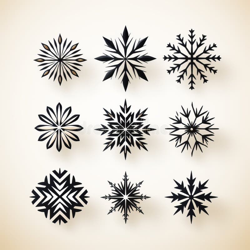 Minimalist Black and White Snowflake Art on Beige Background Stock ...