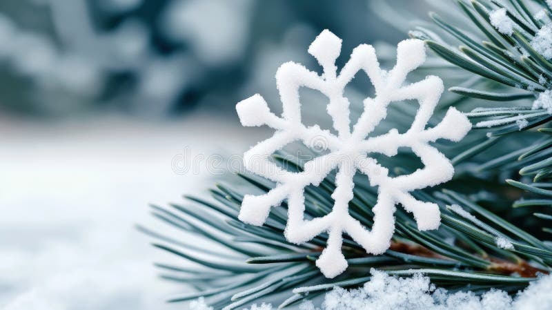 A Snowflake is on a Pine Tree Branch with Some Leaves, AI Stock Image ...