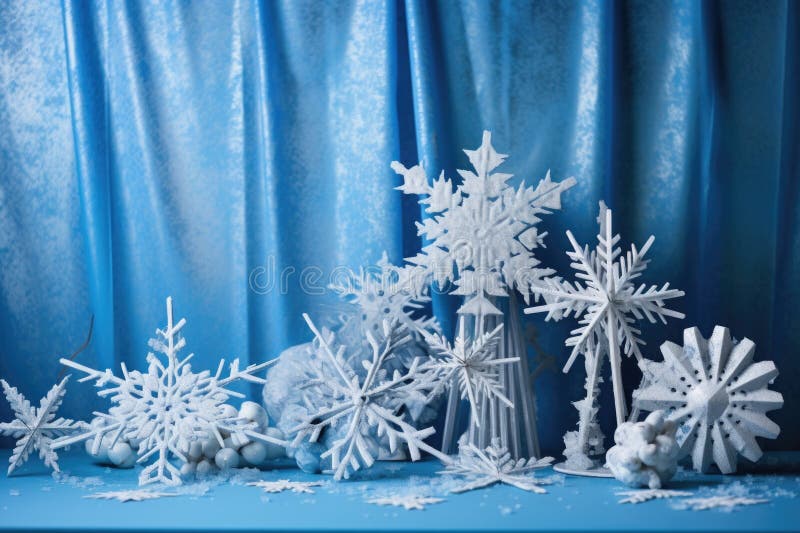 Snowflake Props on an Icy Blue Backdrop Stock Illustration ...