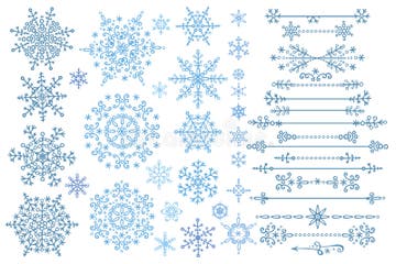 Snowflake Set.Border Set.Winter Doodles Decor Stock Vector ...