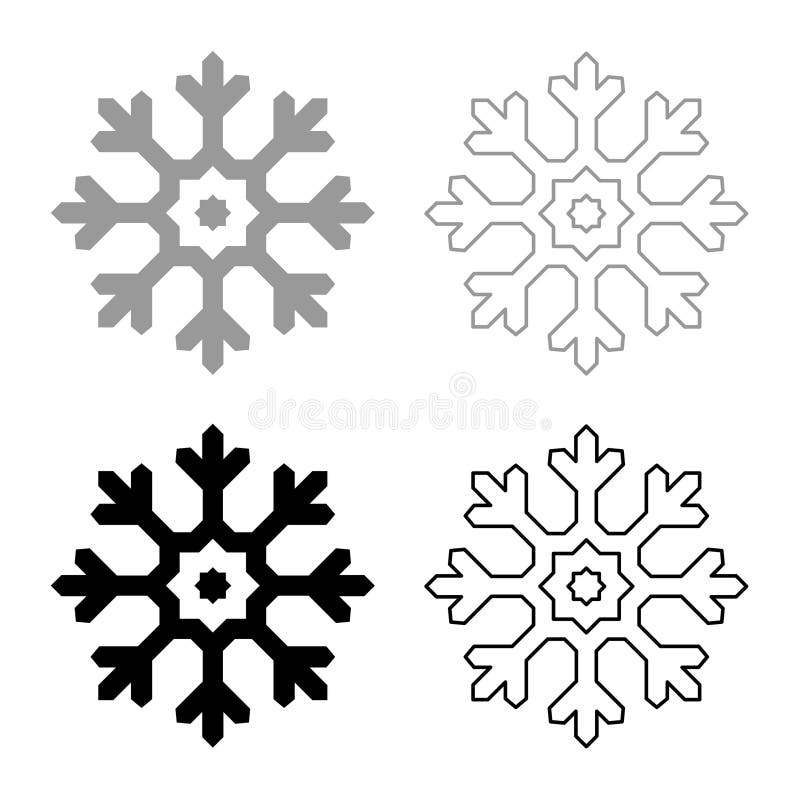 Snowflake Set Icon Grey Black Color Vector Illustration Image Solid ...