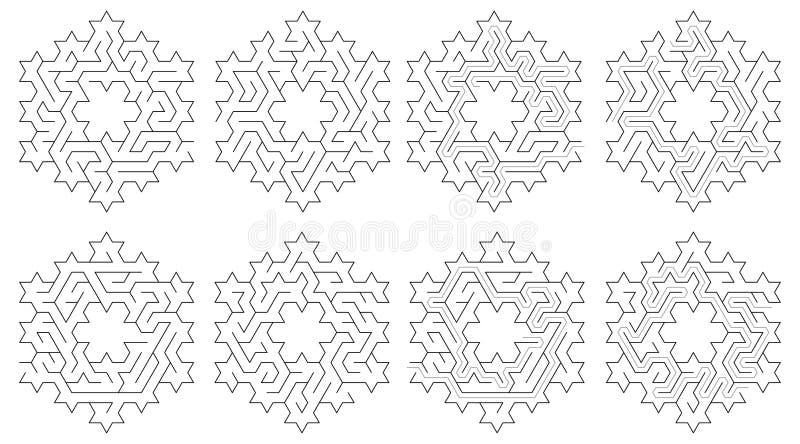 Snowflake Shaped Mazes with Snowflake Core and 12 Spikes Stock Vector - Illustration of mazes ...
