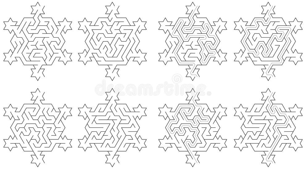 Snowflake Shaped Mazes with Star Tips Stock Vector - Illustration of maze, points: 254776835