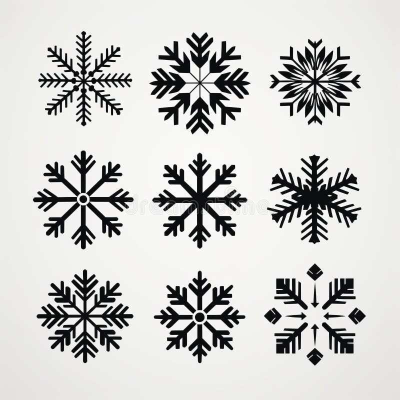 Symmetrical Black and White Snowflake Vector Art Set Stock Illustration ...
