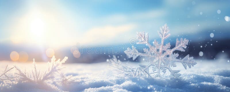 Snowflake on Snow. Snowy Flake in Sunset Light Stock Illustration ...