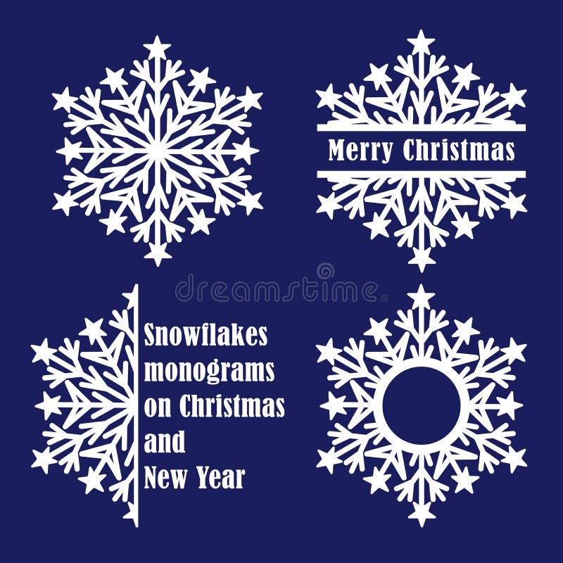 Snowflake and Three Types of Monogram from One Snowflake. Horizontal ...