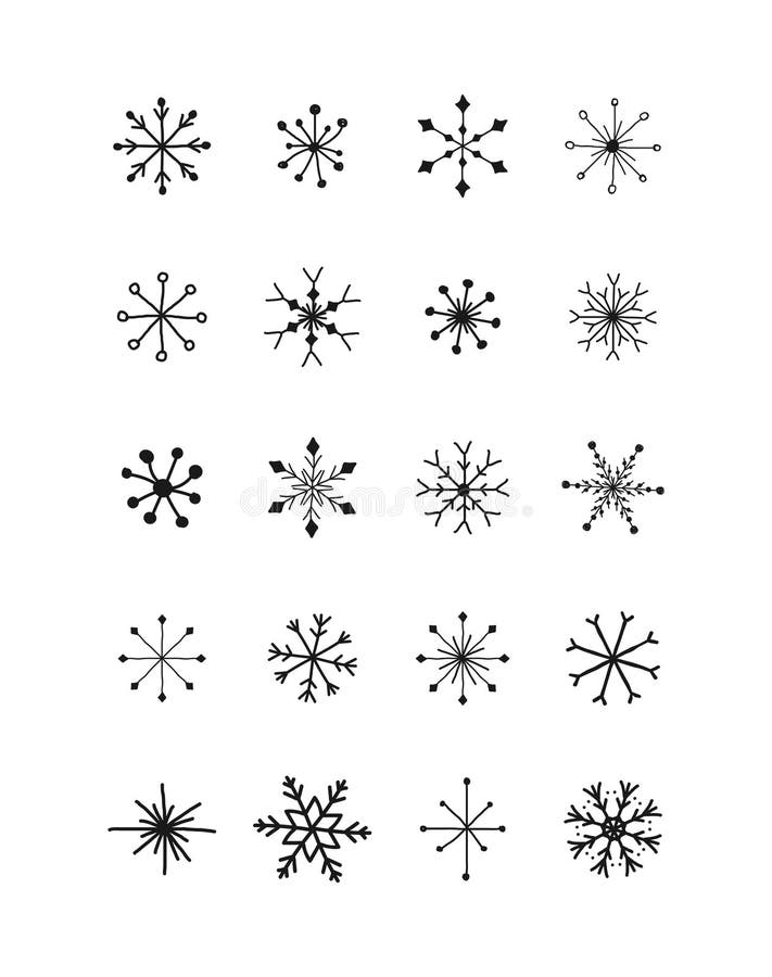 Snowflake Vector Set in Hand Drawn Style Stock Vector - Illustration of ...