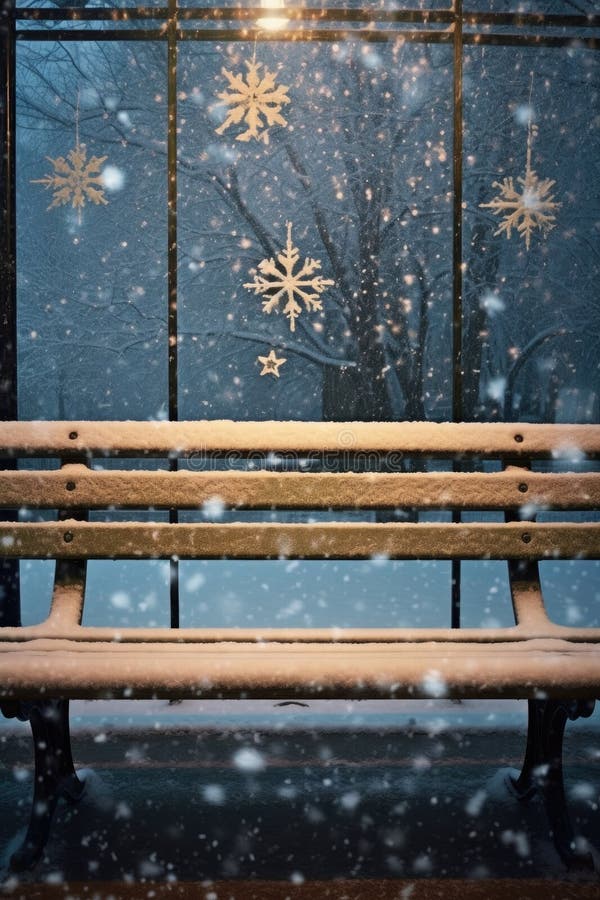 Snowflakes Accumulating on an Outdoor Bench Stock Illustration ...