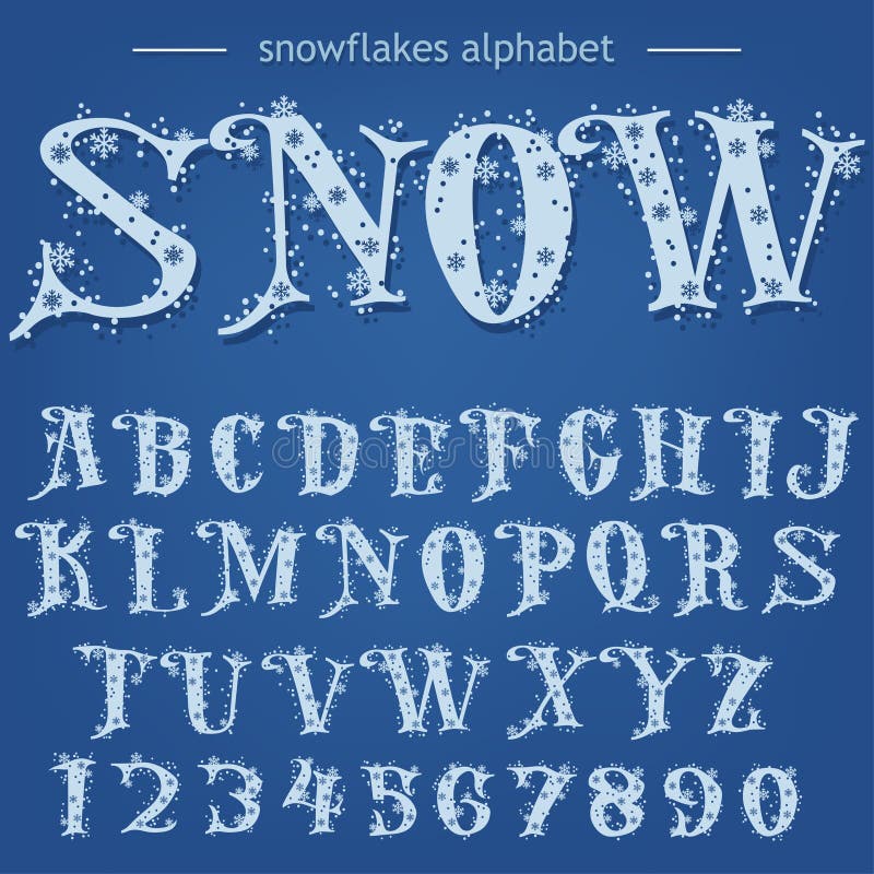 Snowflakes Alphabet, Christmas Font, Letters and Numbers on Blue ...