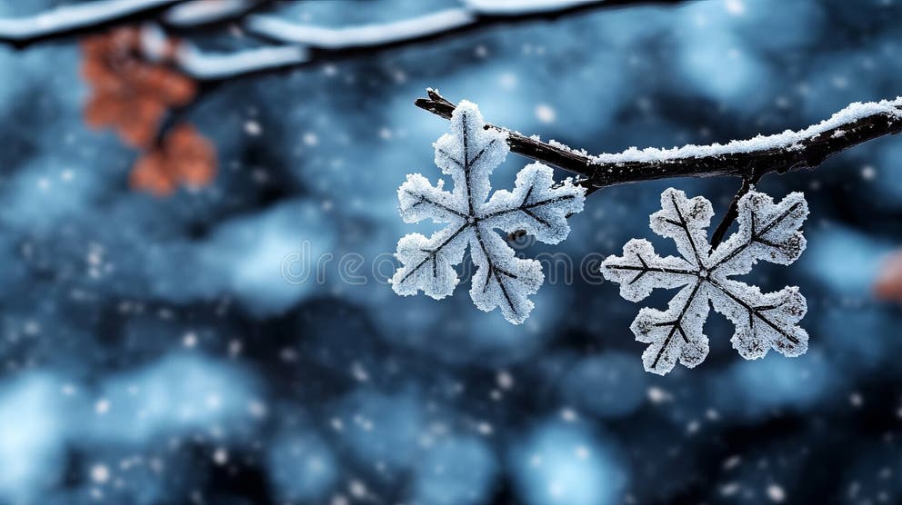 Snowflakes on a Branch in the Snow Stock Image - Image of leaf, snow ...