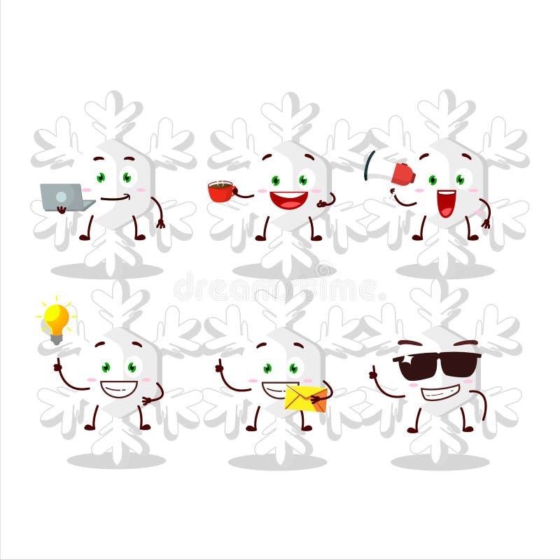 Snowflakes Cartoon Character with Various Types of Business Emoticons ...