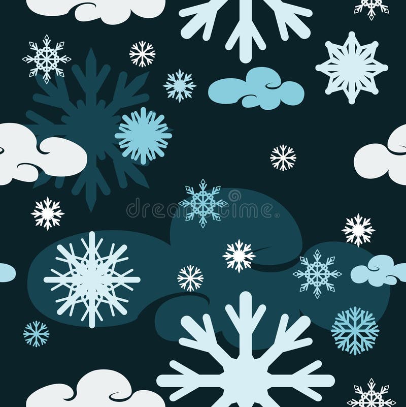 Snowflakes and Clouds Vector Illustration Dark Background Seamless ...