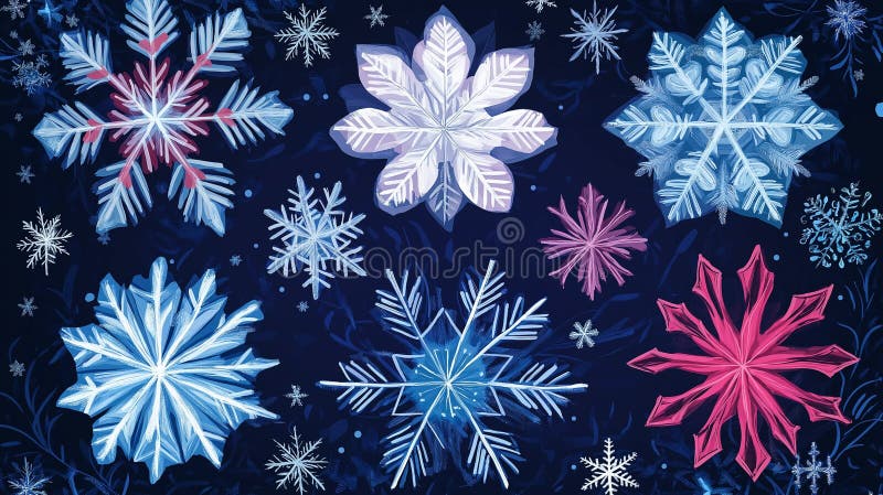 Snowflakes on a Dark Background, Seamless Pattern of Hand-painted ...