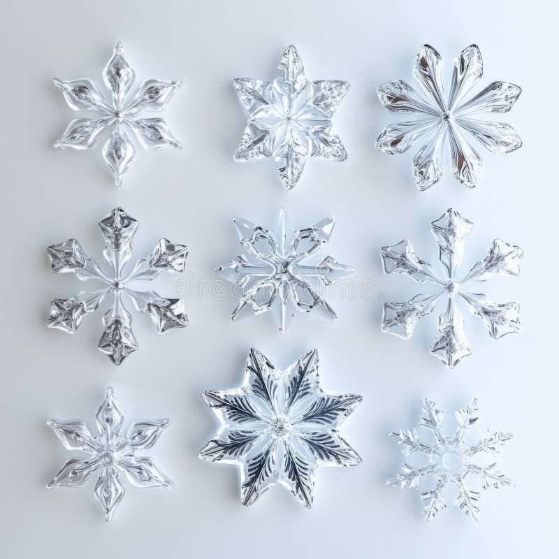 Snowflakes in Different Shapes and Sizes on a White Background Stock ...