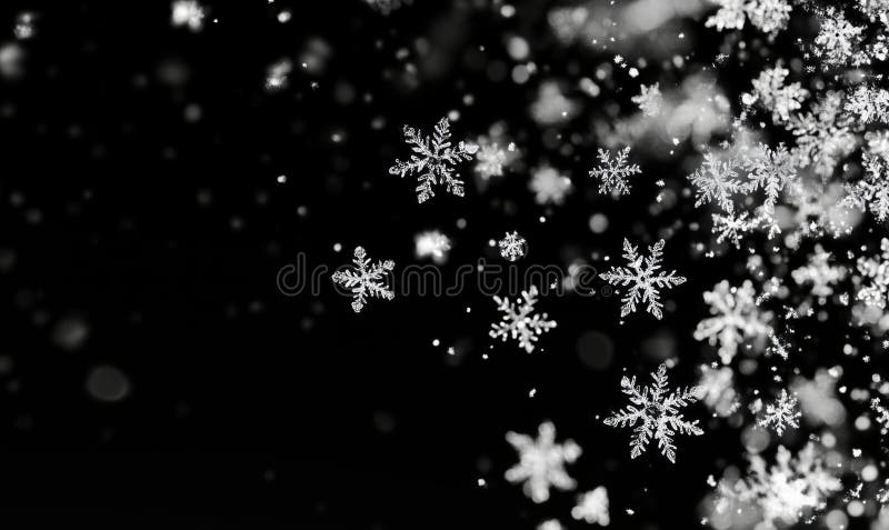 Snowflakes Falling Against Black Background Creating Winter Wonderland ...