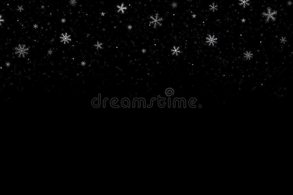 Snowflakes Falling Down on Black Stock Photo - Image of frame, frosted ...