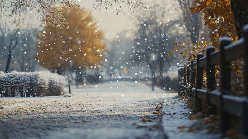 Snowflakes Falling Gently Over a Winter Park Scene Stock Illustration ...