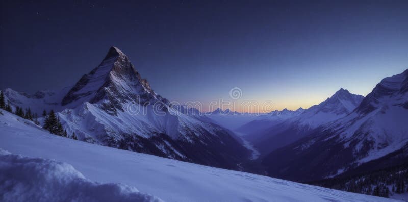 Snowflakes Falling on a Mountain Under Starry Night Sky, Mountains ...