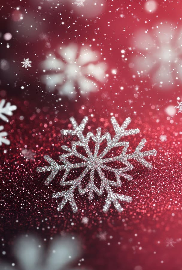 Snowflakes Falling on a Red Background during Winter Celebrations Stock ...