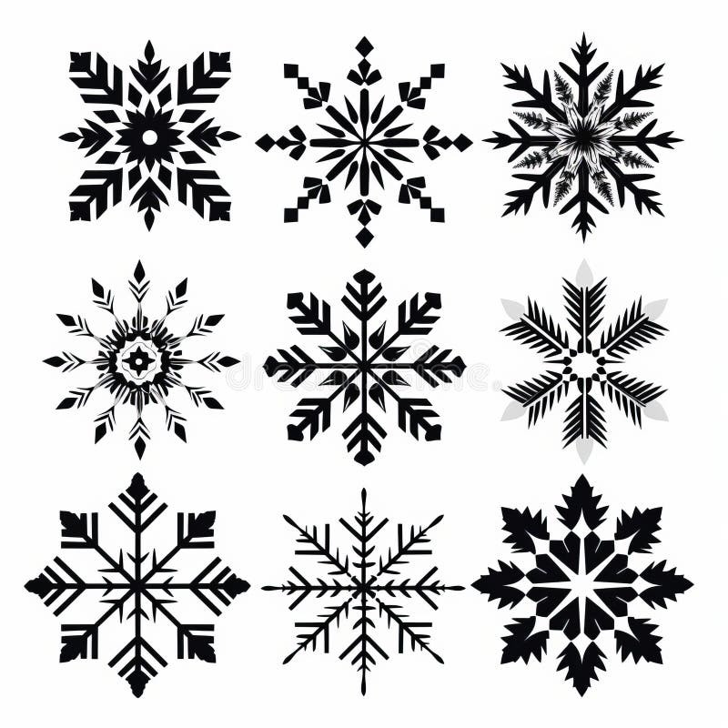 Symmetrical Black Snowflakes Vector Set Inspired by John Hejduk Stock ...