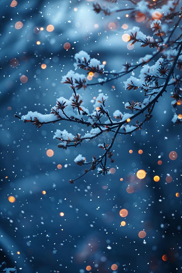 Snowflakes Gently Falling Against the Backdrop of a Night Sky Stock ...