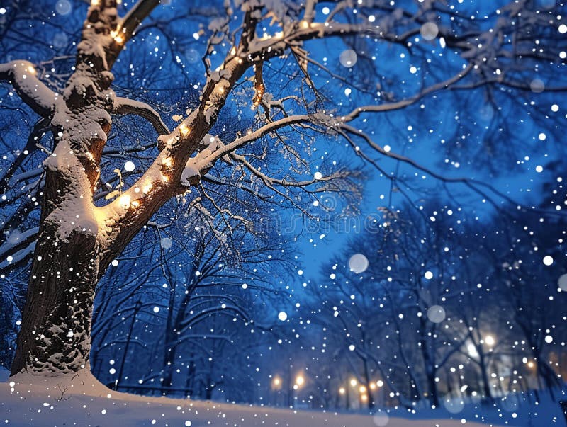 Snowflakes Gently Falling Against the Backdrop of a Night Sky Stock ...