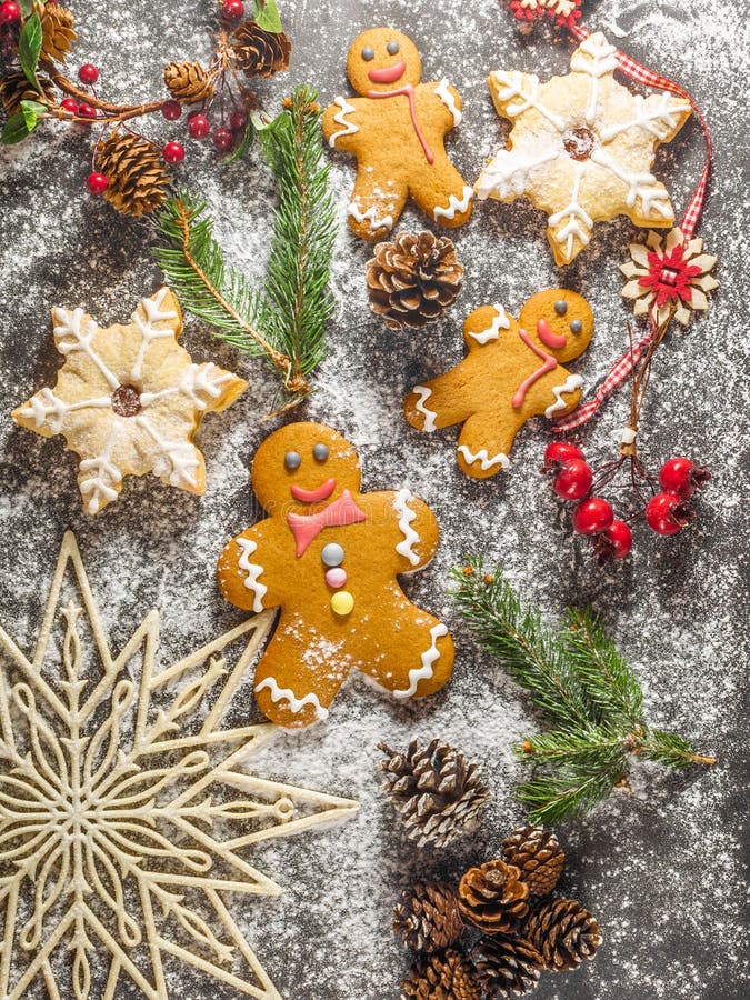 Snowflakes Gingerbread Man Star and Berries Stock Image - Image of ...