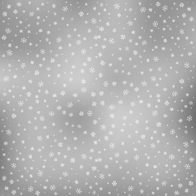 Snowflakes in Grey Sky - Winter Pattern. Snowing Vector Ornament. Stock ...