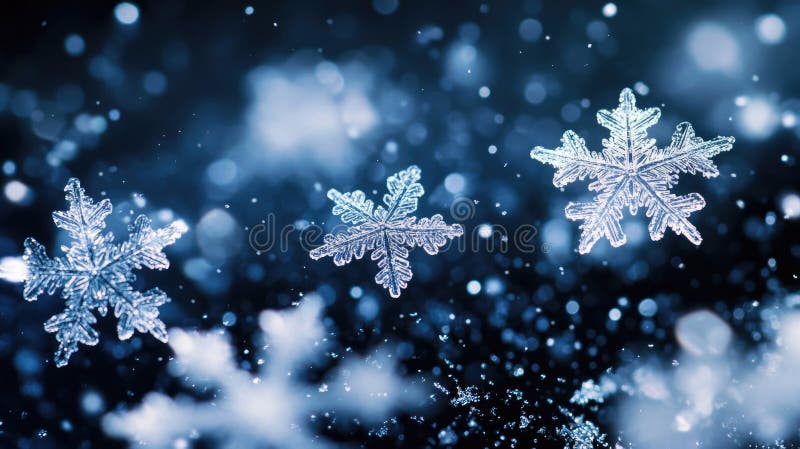Snowflakes and Ice Crystals Falling on a Cold Winter Night Stock ...