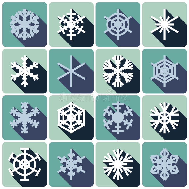 Snowflakes Icon Set with Shadows Stock Vector - Illustration of snow ...