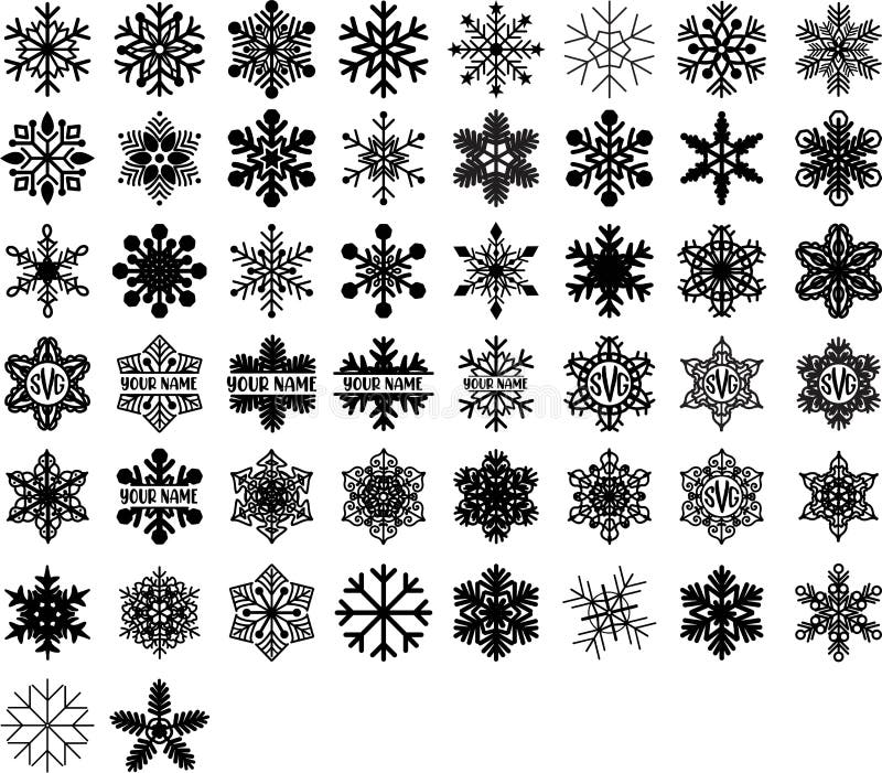 Snowflakes and Snowflakes Monograms Set. Winter Flat Vector Decorations Elements Stock Vector ...