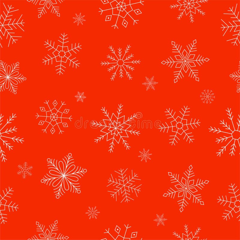Snowflakes Seamless Pattern. White Snowflakes on Red Background. Line ...