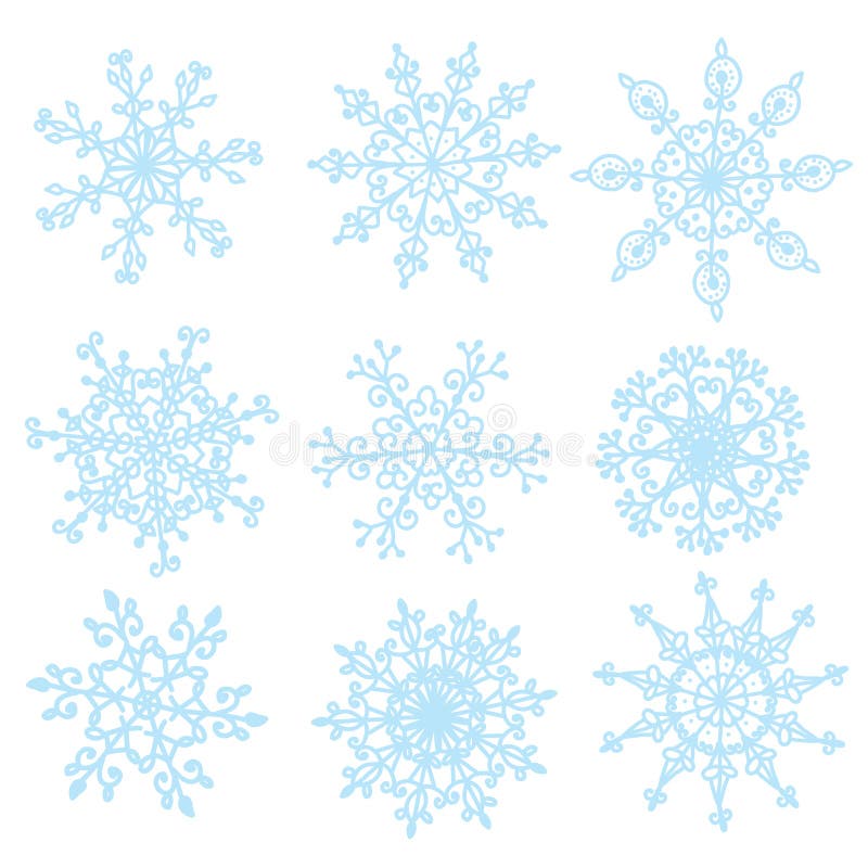 Snowflakes Set Funny Design Hand Drawn Stock Vector - Illustration of ...