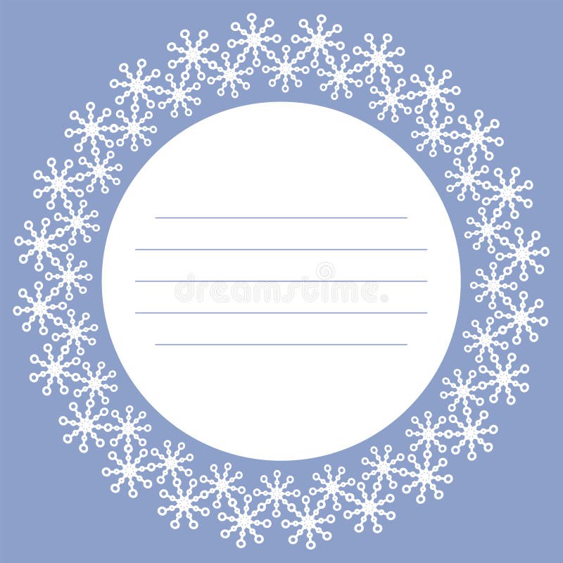 Snowflakes Vector. Winter Round Frame Template on Blue Background Stock ...