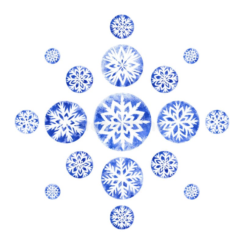 Snowflakes Watercolor Illustration. Winter Patterns Isolated on White ...