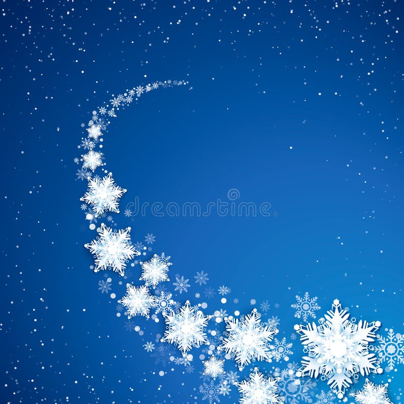 Snowflekes Trail. Snowfall on Blue Background. Snowflake Glossy Vortex ...
