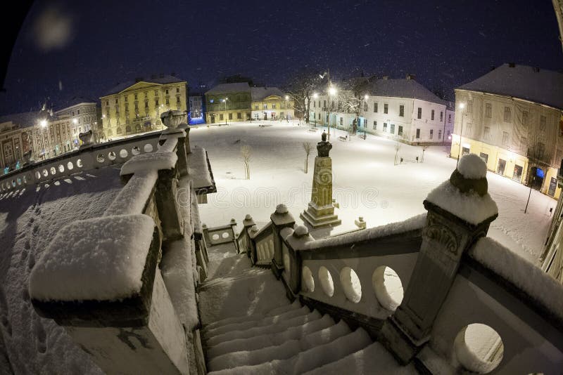 Liberty Square of Timisoara in Winter Stock Photo - Image of landmark ...